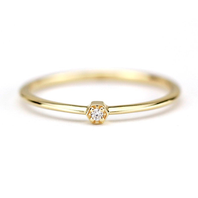 Hexagonal White Diamond Minimalist Ring – NOOI JEWELRY – NOOI JEWELRY