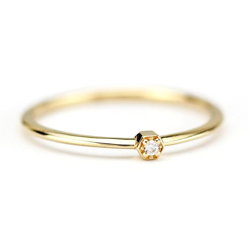 Hexagonal White Diamond Minimalist Ring – NOOI JEWELRY – NOOI JEWELRY