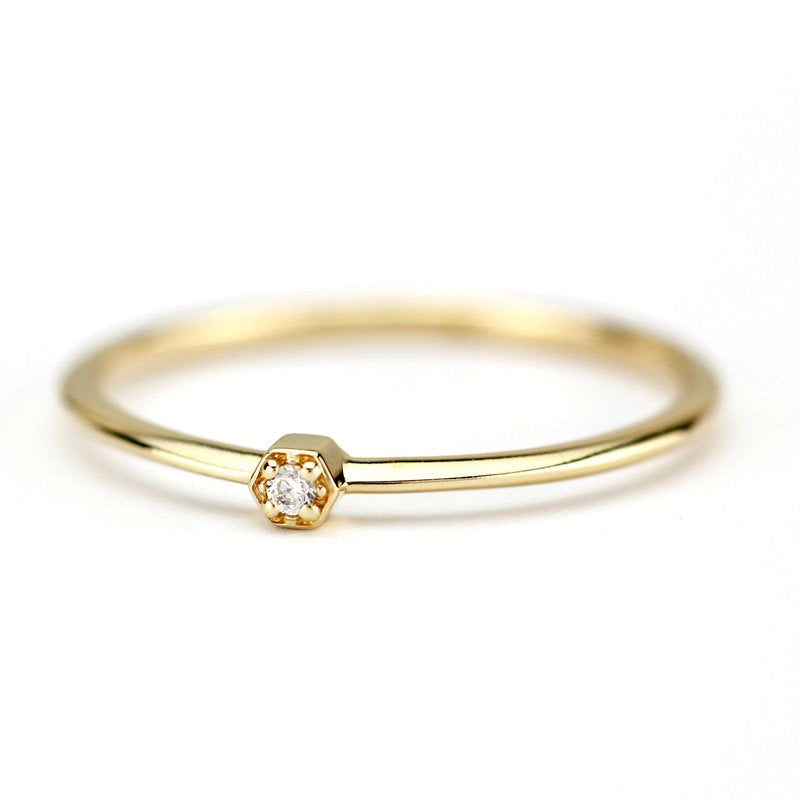 Hexagonal White Diamond Minimalist Ring – NOOI JEWELRY – NOOI JEWELRY